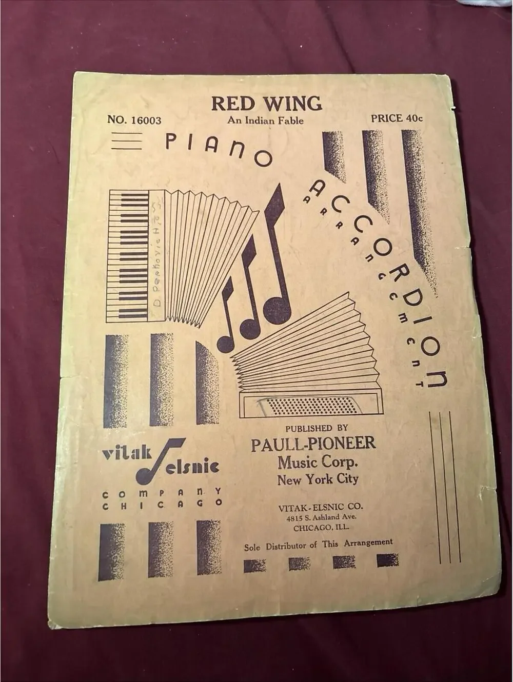 Other | Vintage 1932 Red Wing Sheet Music An Indian Fable Accordion ...